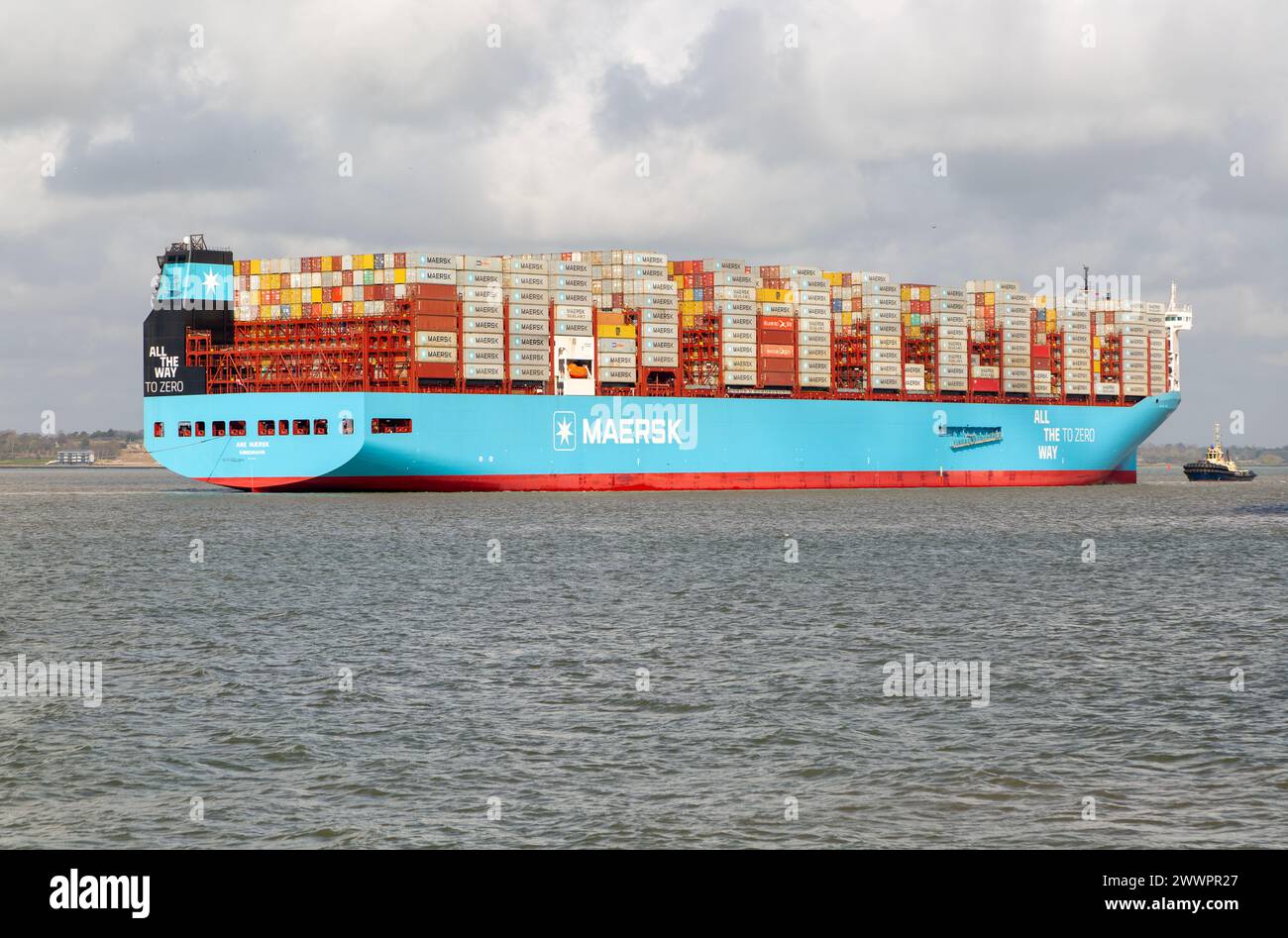 Ane Maersk container ship arriving at Port of Felixstowe, Suffolk ...