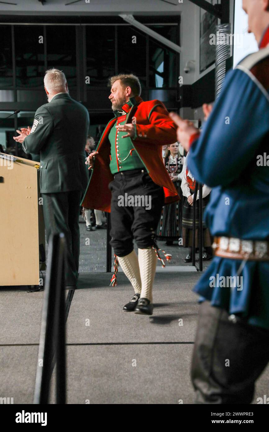 The Norwegian Home Guard Troops present traditional Bunad outfits while ...