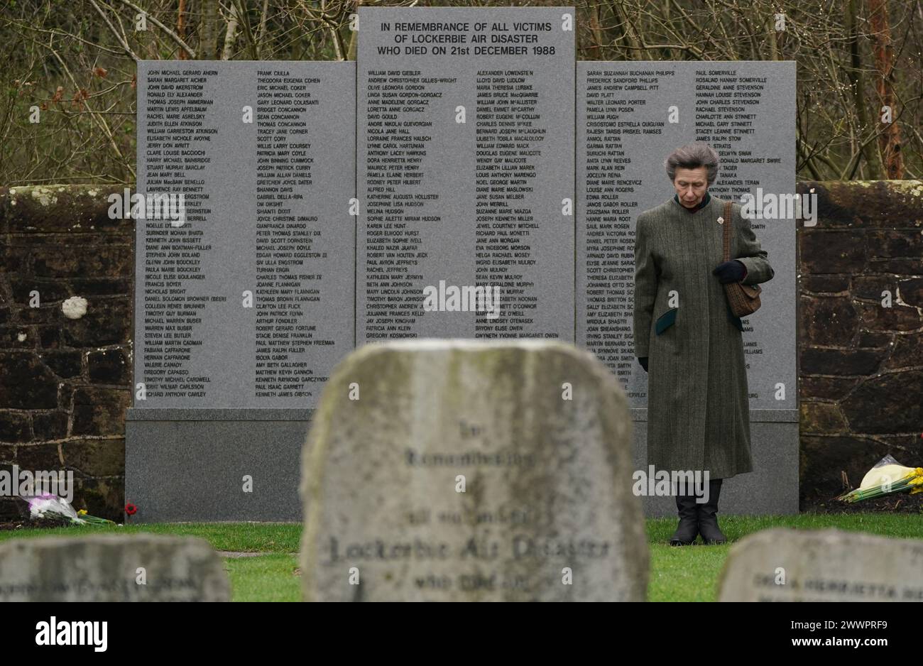 The Princess Royal lays a wreath at the Lockerbie Air Disaster Memorial ...