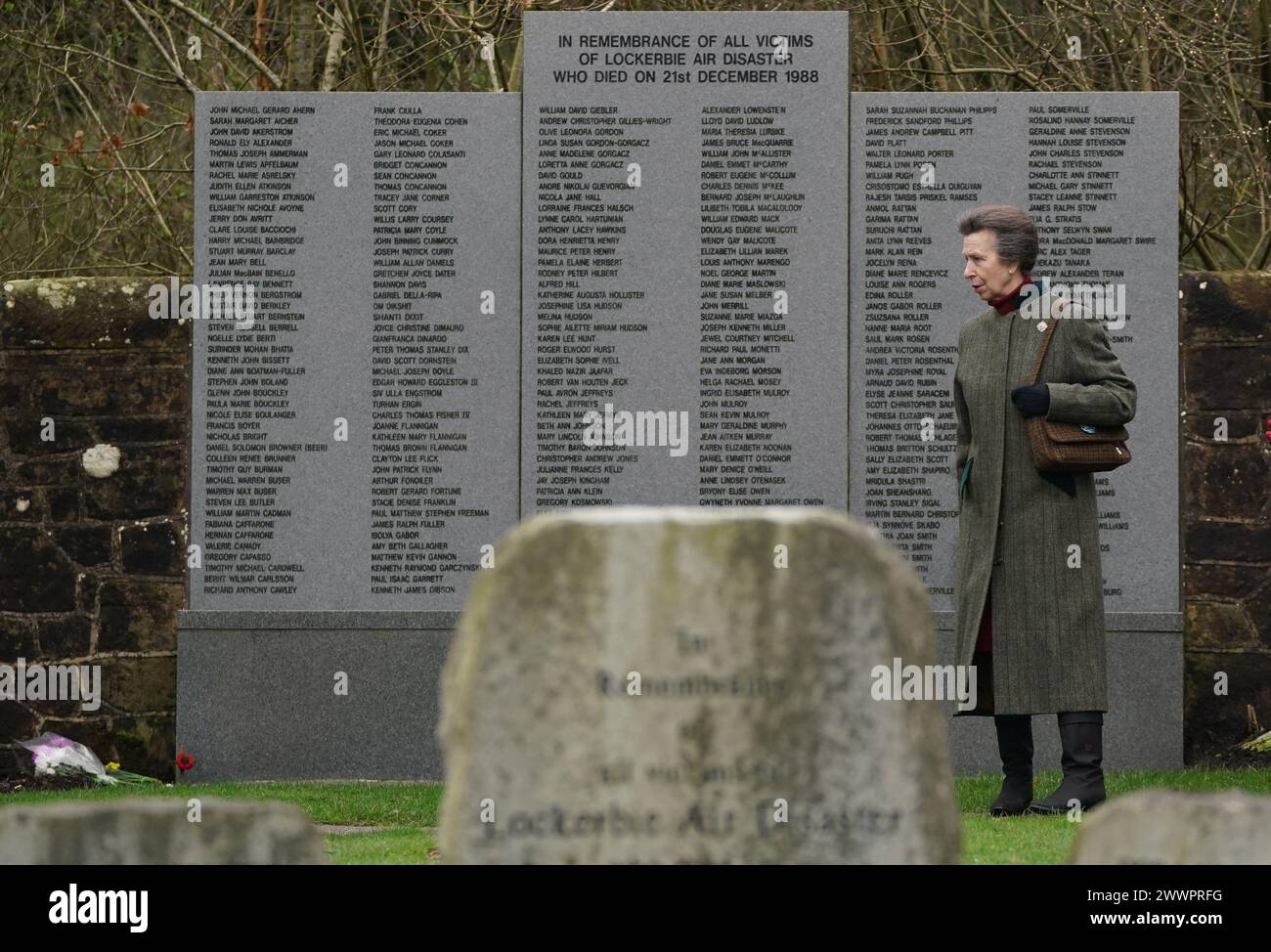 The Princess Royal lays a wreath at the Lockerbie Air Disaster Memorial ...