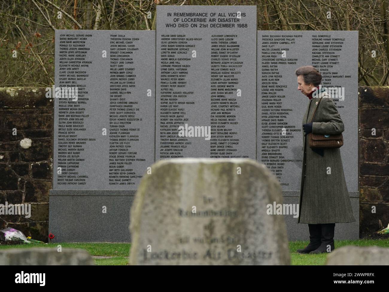The Princess Royal lays a wreath at the Lockerbie Air Disaster Memorial ...