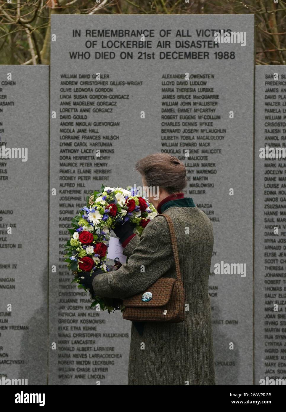 The Princess Royal lays a wreath at the Lockerbie Air Disaster Memorial ...