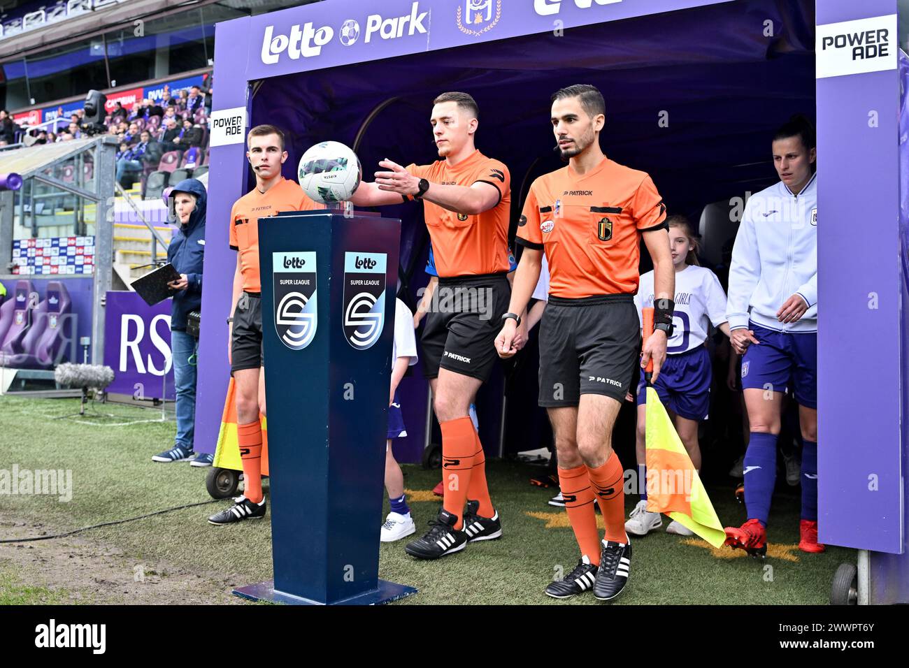 Anderlecht, Belgium. 23rd Mar, 2024. referees with Lucas Loockx ...