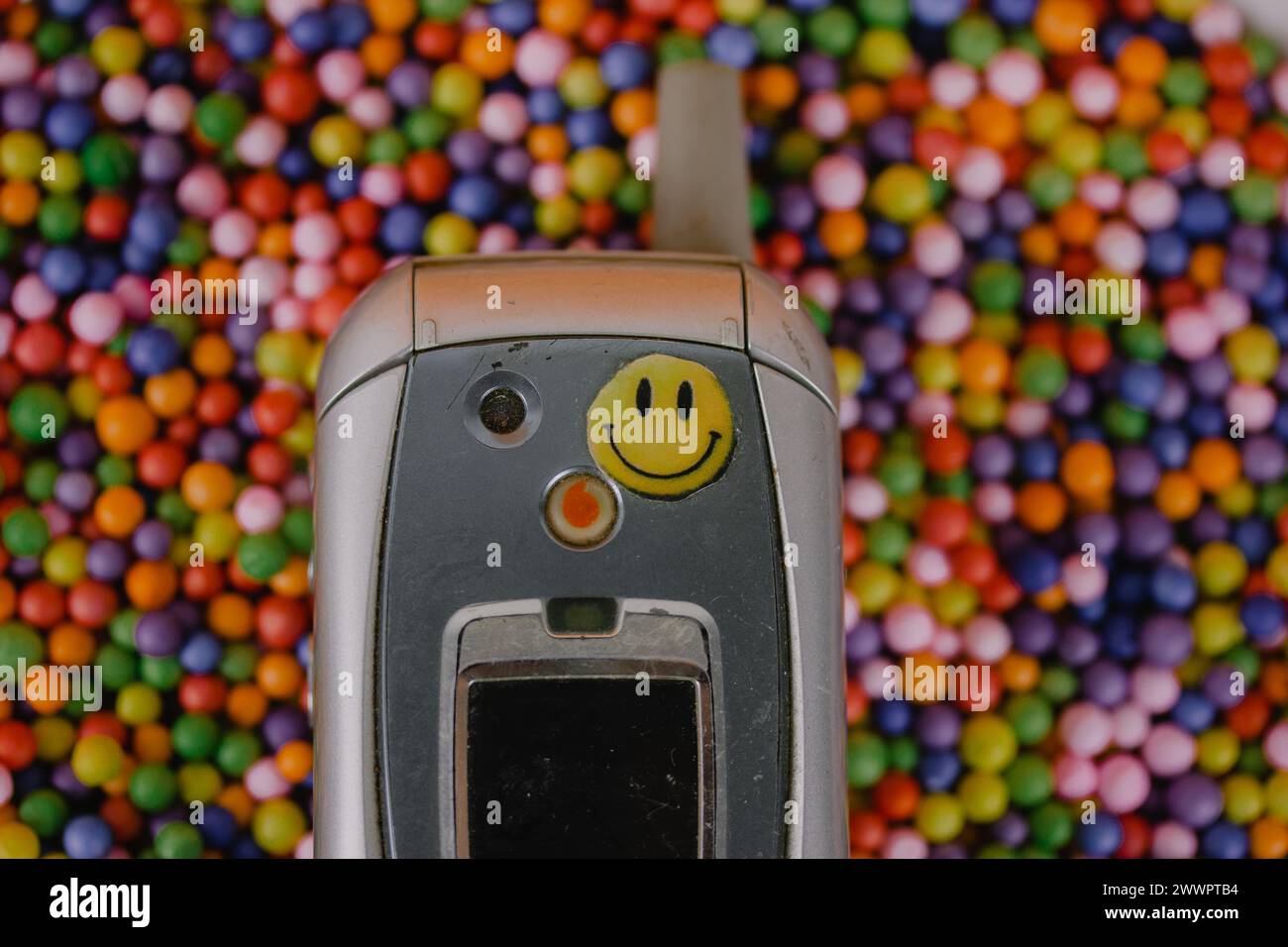 Madrid, Spain. 1 May 2023. Used cell phone. 90's nostalgia. Antique ...