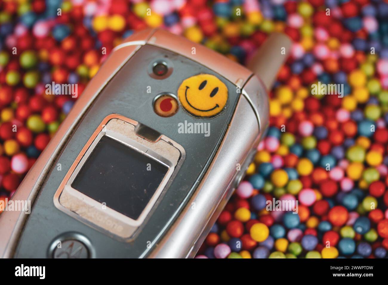 Madrid, Spain. 1 May 2023. Used cell phone. 90's nostalgia. Antique ...