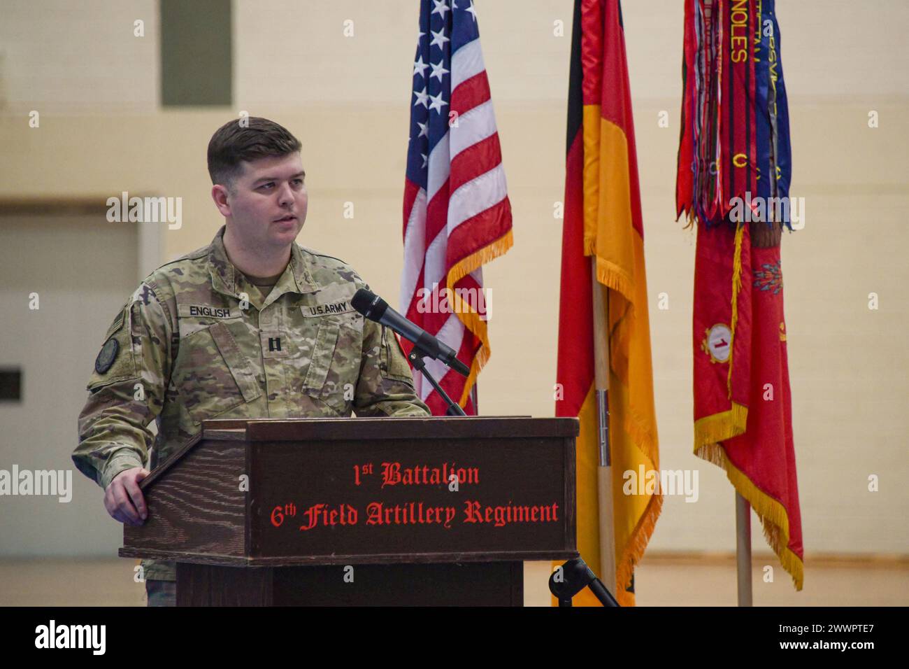 U.S. Army Capt. Pierce English, incoming commander of Bravo Battery ...