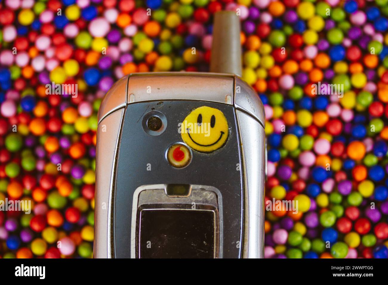 Madrid, Spain. 1 May 2023. Used cell phone. 90's nostalgia. Antique ...