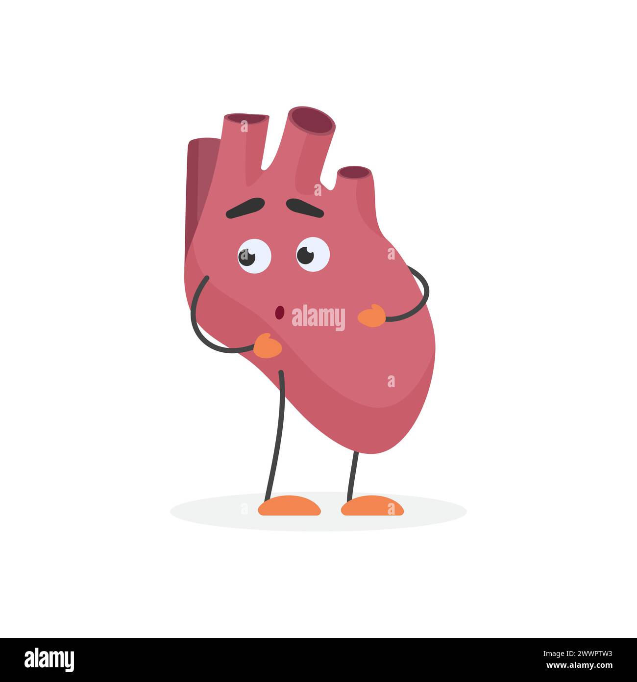 Shy heart with funny face, cute human organ of cardiovascular system ...