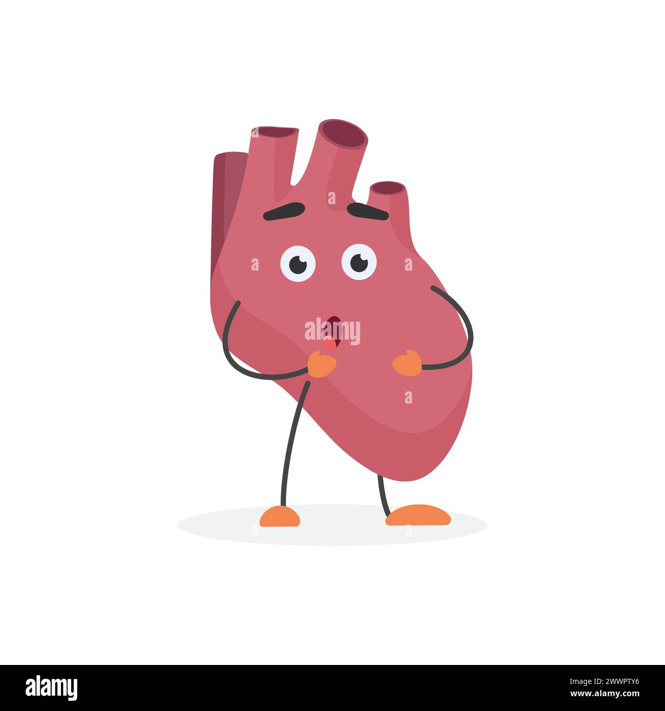 Heart with look of surprise on face, cute human organ character feeling ...