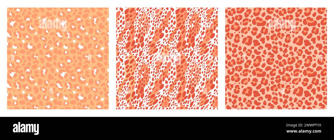 Peach fuzz animal seamless patterns. Color 2024. Gentle modern safari ...