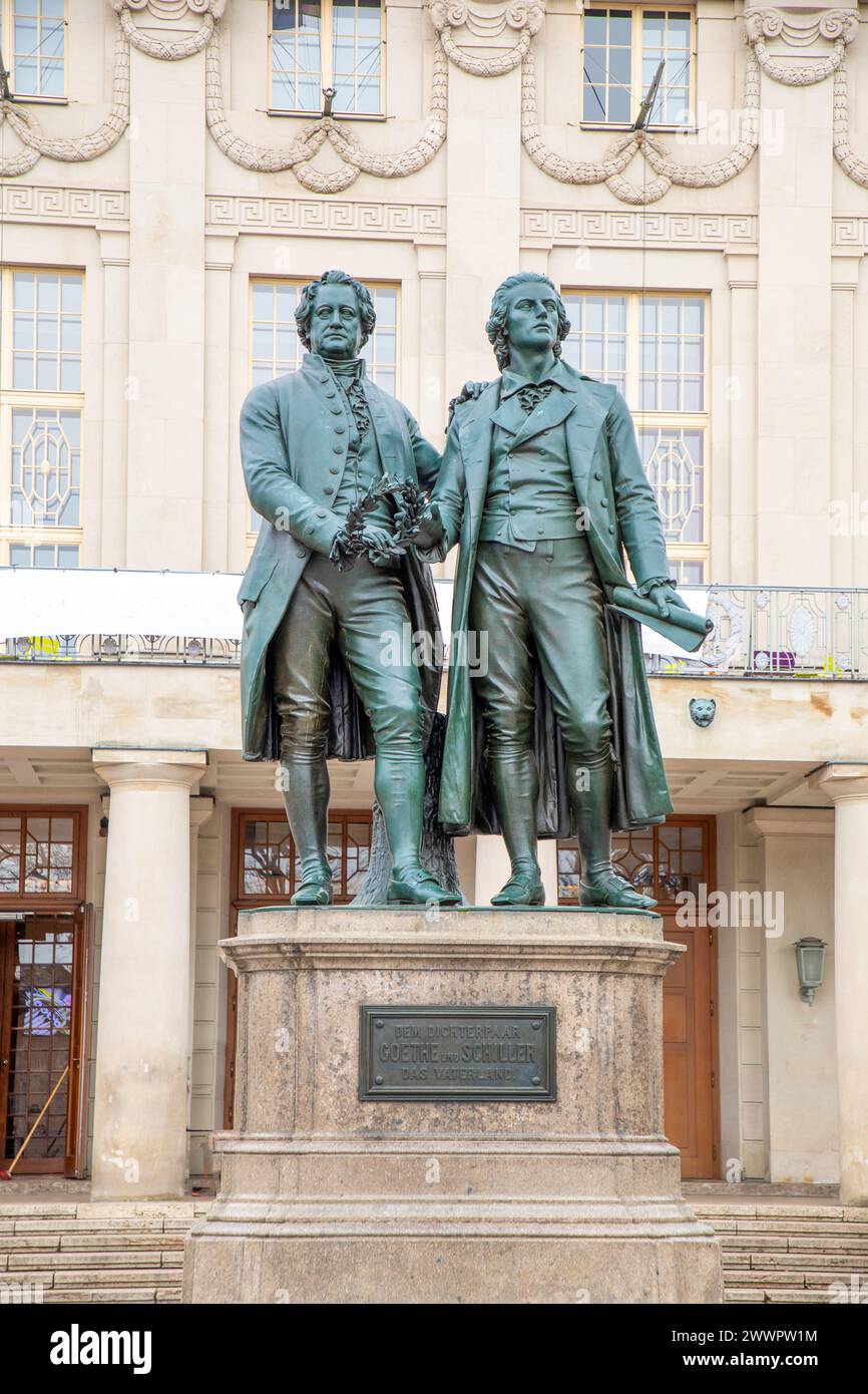 Classic view of famous Goethe-Schiller monument in Weimar, Thuringia ...