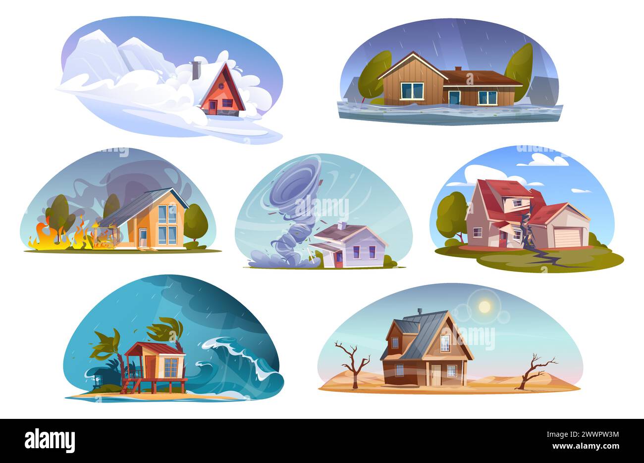 Natural disaster scenes. Different elemental calamity. Force majeure ...