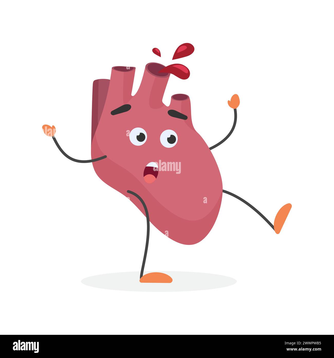 Scared worry heart character with stress and shock expression on face ...