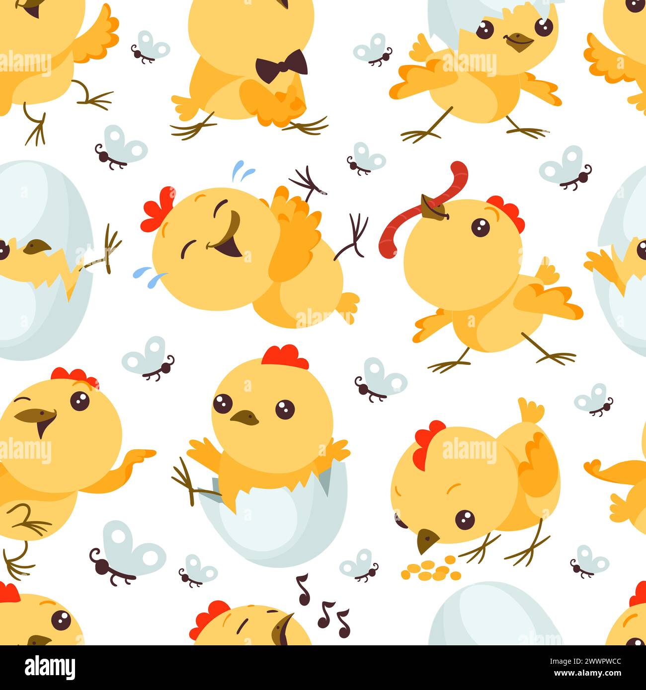 Cute chicken seamless pattern. Cartoon bird character. Funny Easter ...