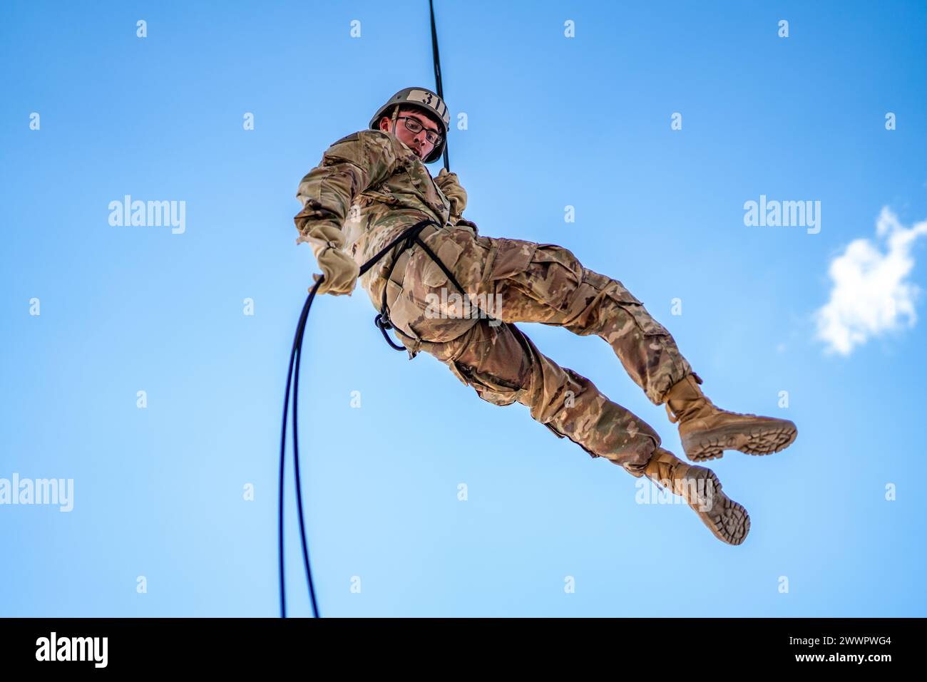 Air Assault candidates rappel off the rappel towers on Camp Buehring ...