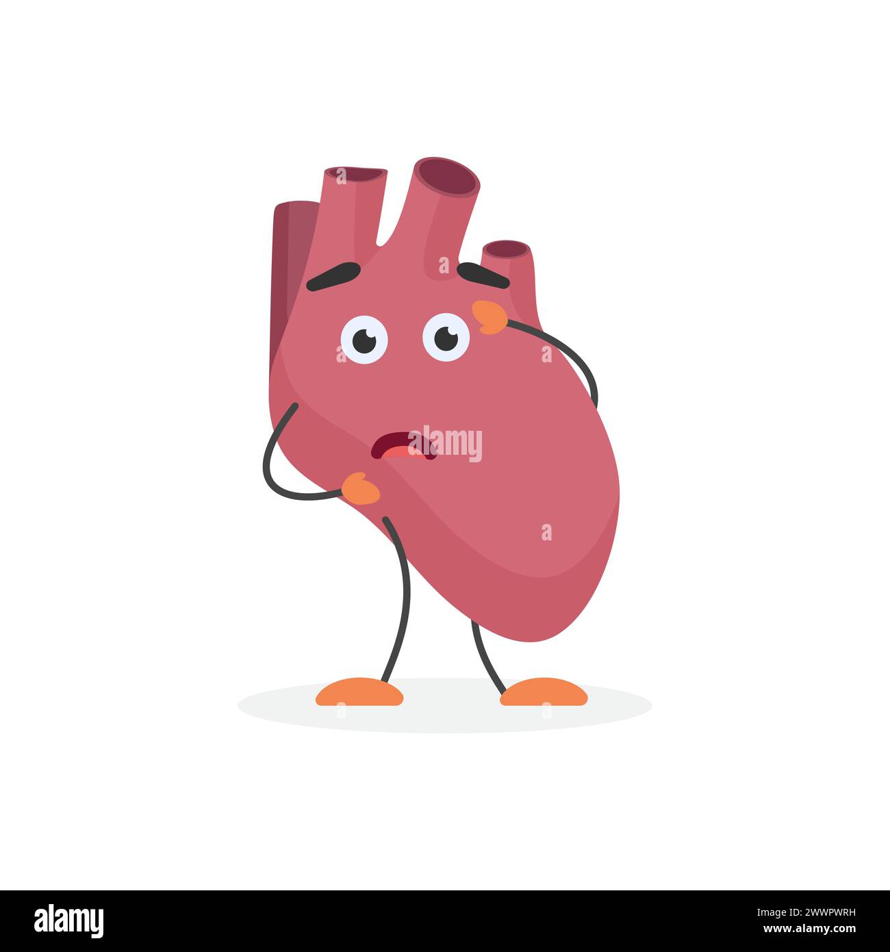 Cute heart with shock expression, upset shocked scared human organ ...