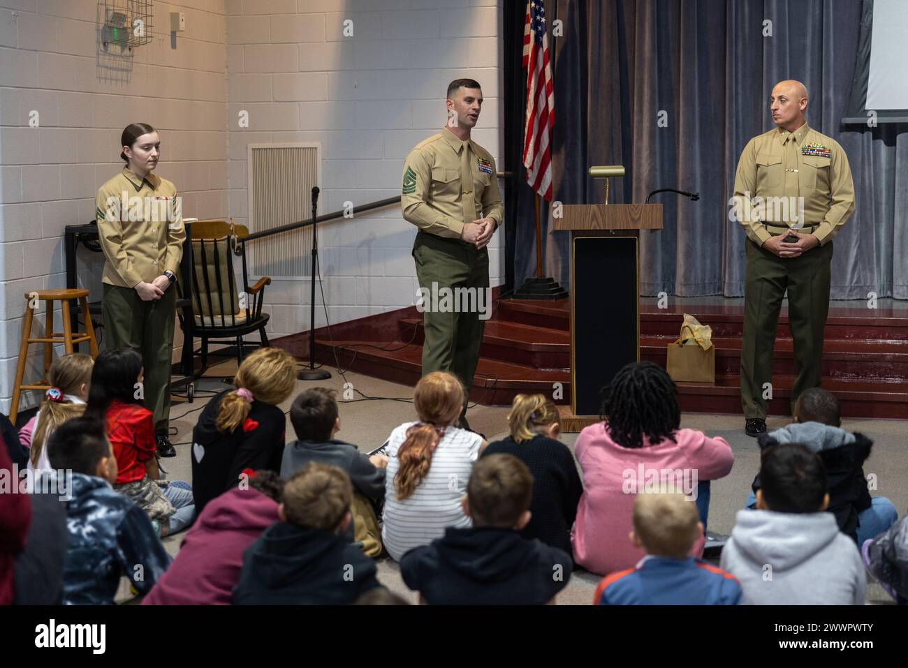 U.S. Marine Corps 1st Sgt. Gary E. Moll, center, senior enlisted leader ...