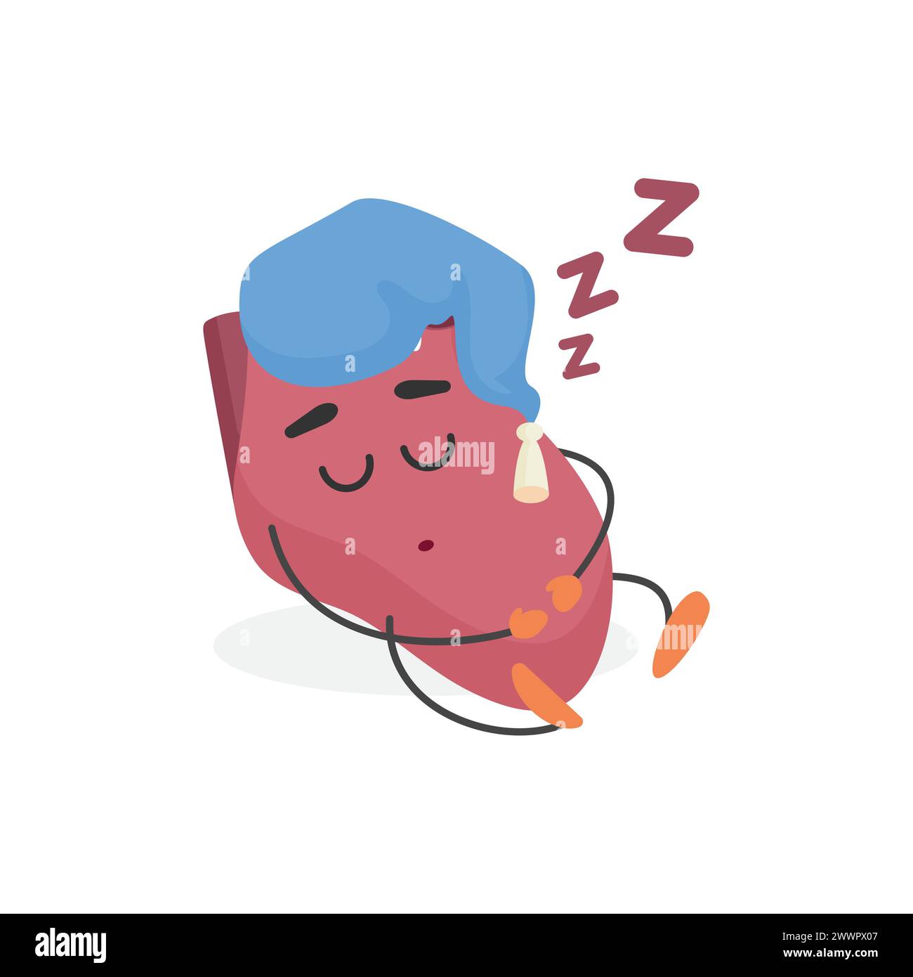 Cute heart sleeping in hat with pompom, funny human organ character in ...