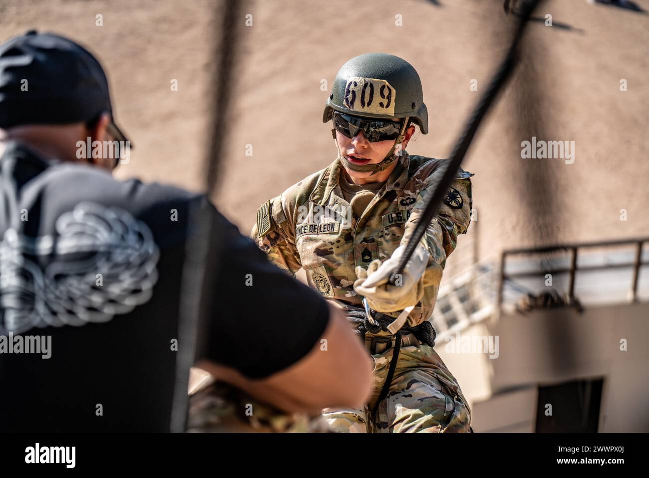Air Assault candidates rappel off the rappel towers on Camp Buehring ...