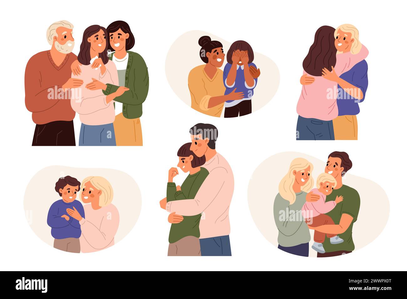 Adults and kids psychological support. Friends comfort sad. Condoling to upset people. Parents ...