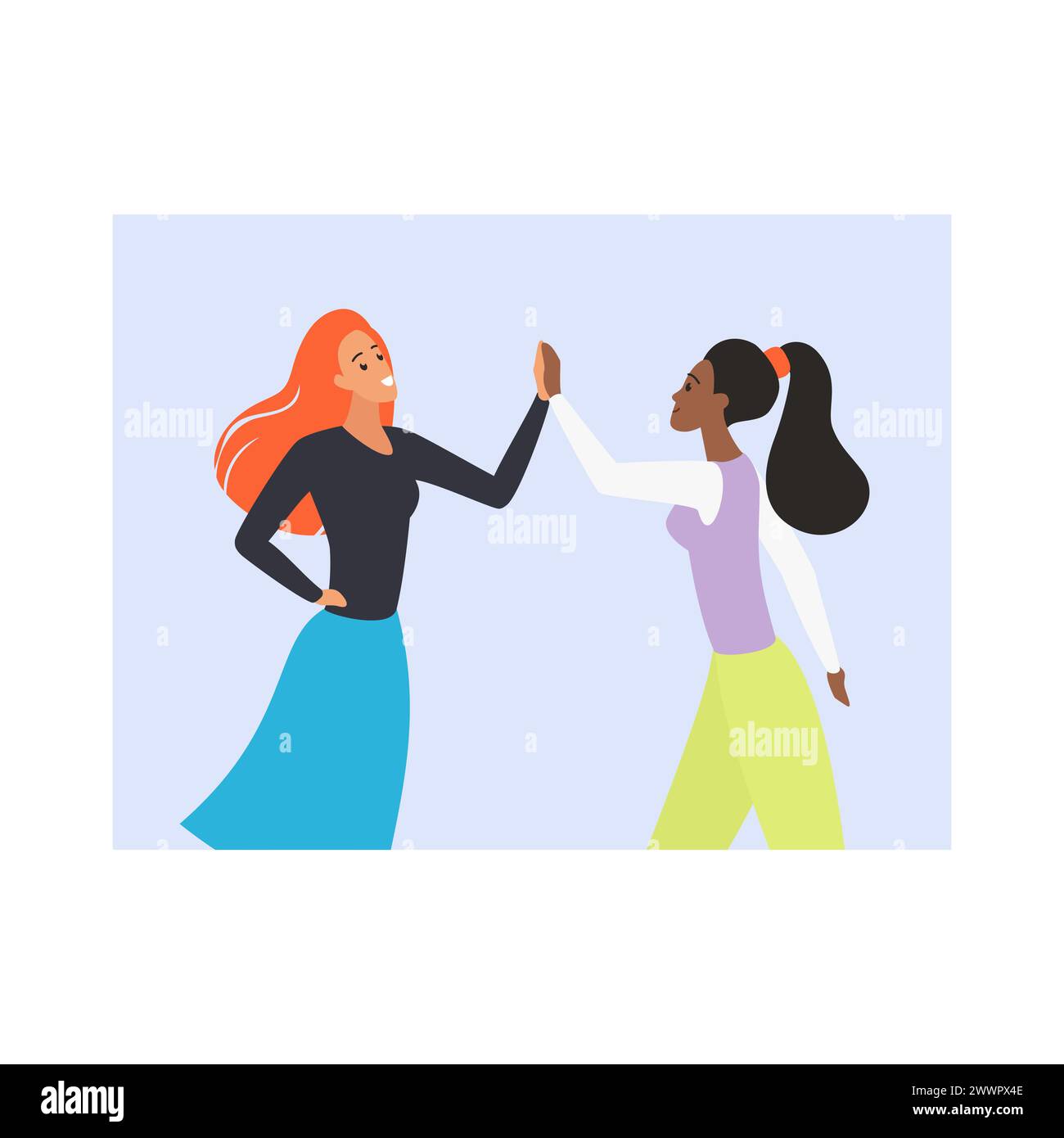 Two girls give high five gesture, female friendship and sisterhood ...