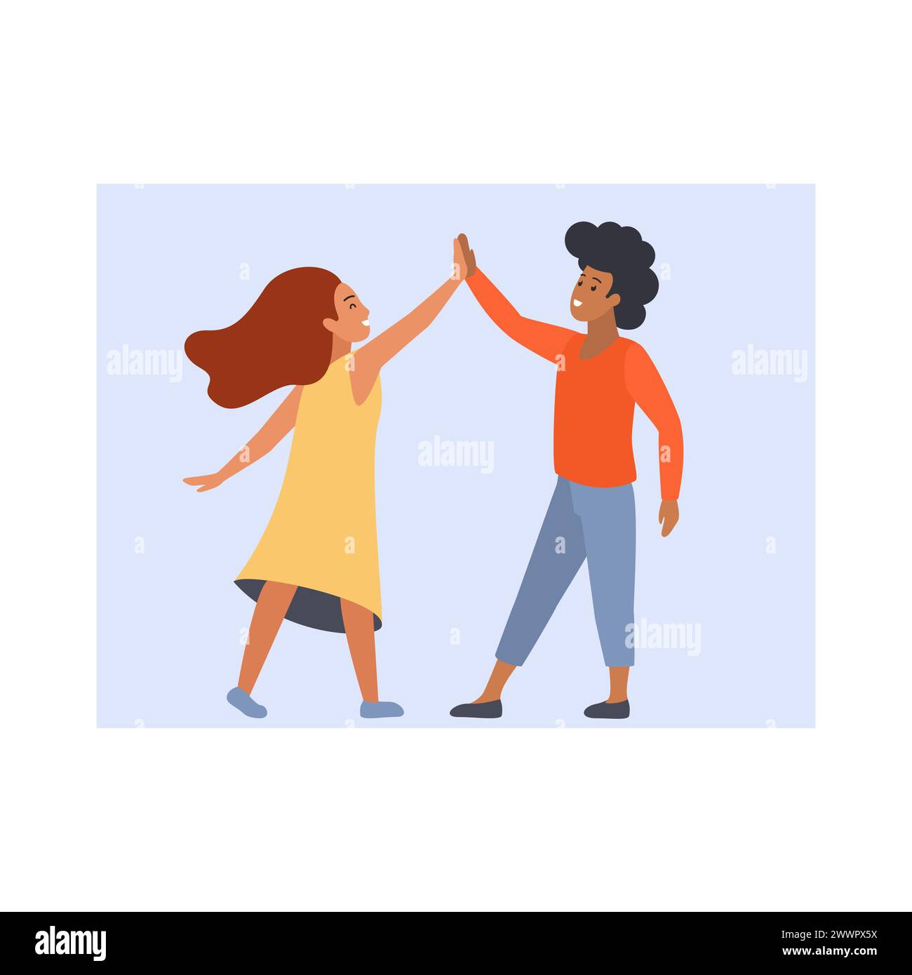 Happy boy and girl give high five and smile, children play together ...