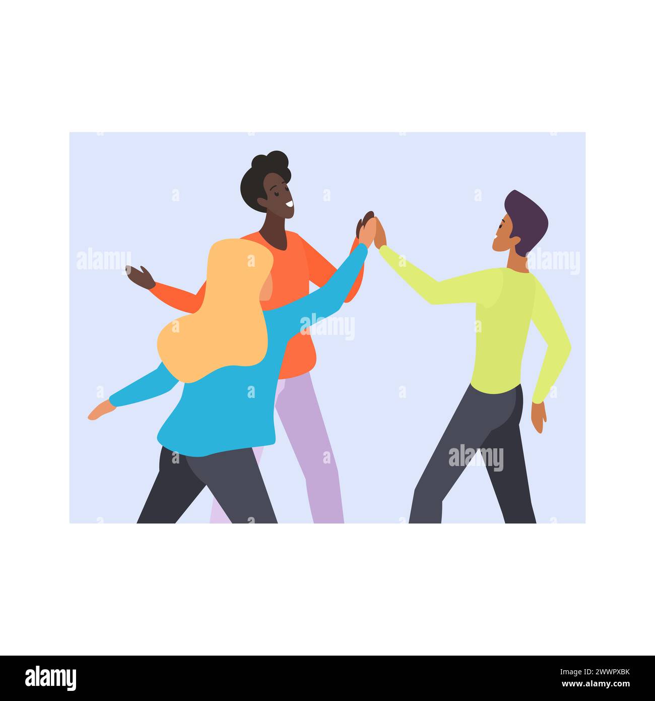 Happy male and female characters give high five, positive communication ...