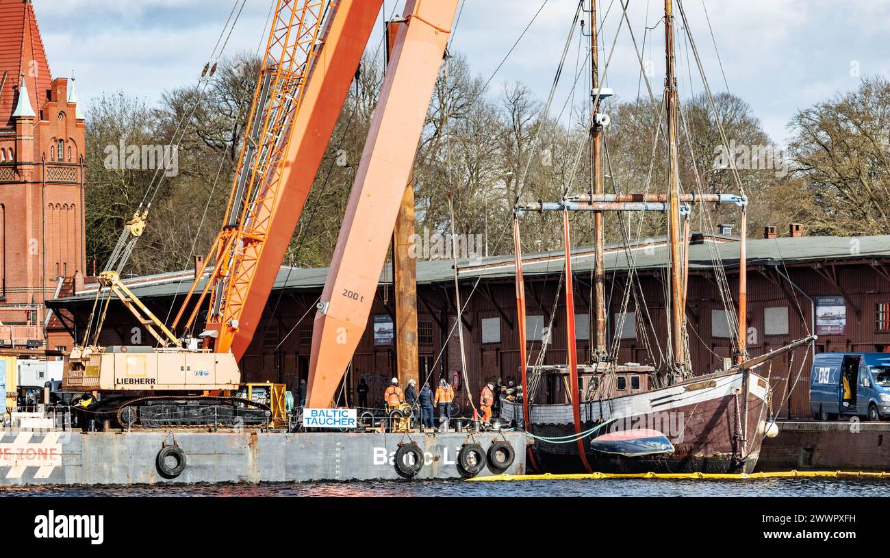 25 March 2024, Schleswig-Holstein, Lübeck: The traditional sailing ship ...