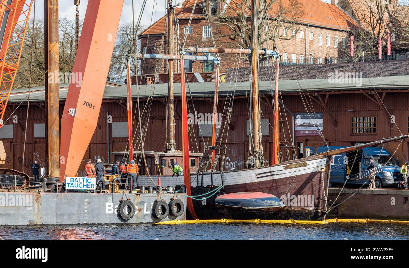 25 March 2024, Schleswig-Holstein, Lübeck: The traditional sailing ship ...