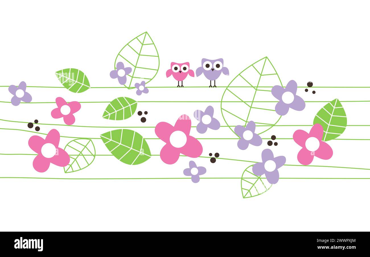 Spring decorative floral drawing with owls Stock Vector Image & Art - Alamy