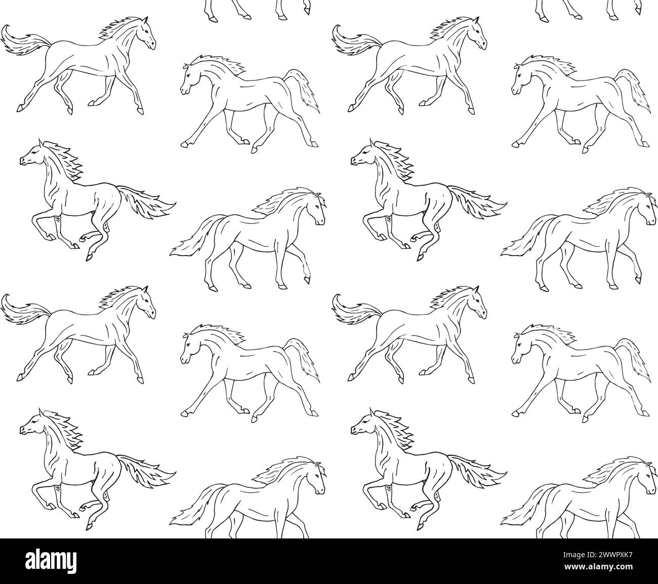 Vector seamless pattern of hand drawn sketch doodle horses isolated on ...