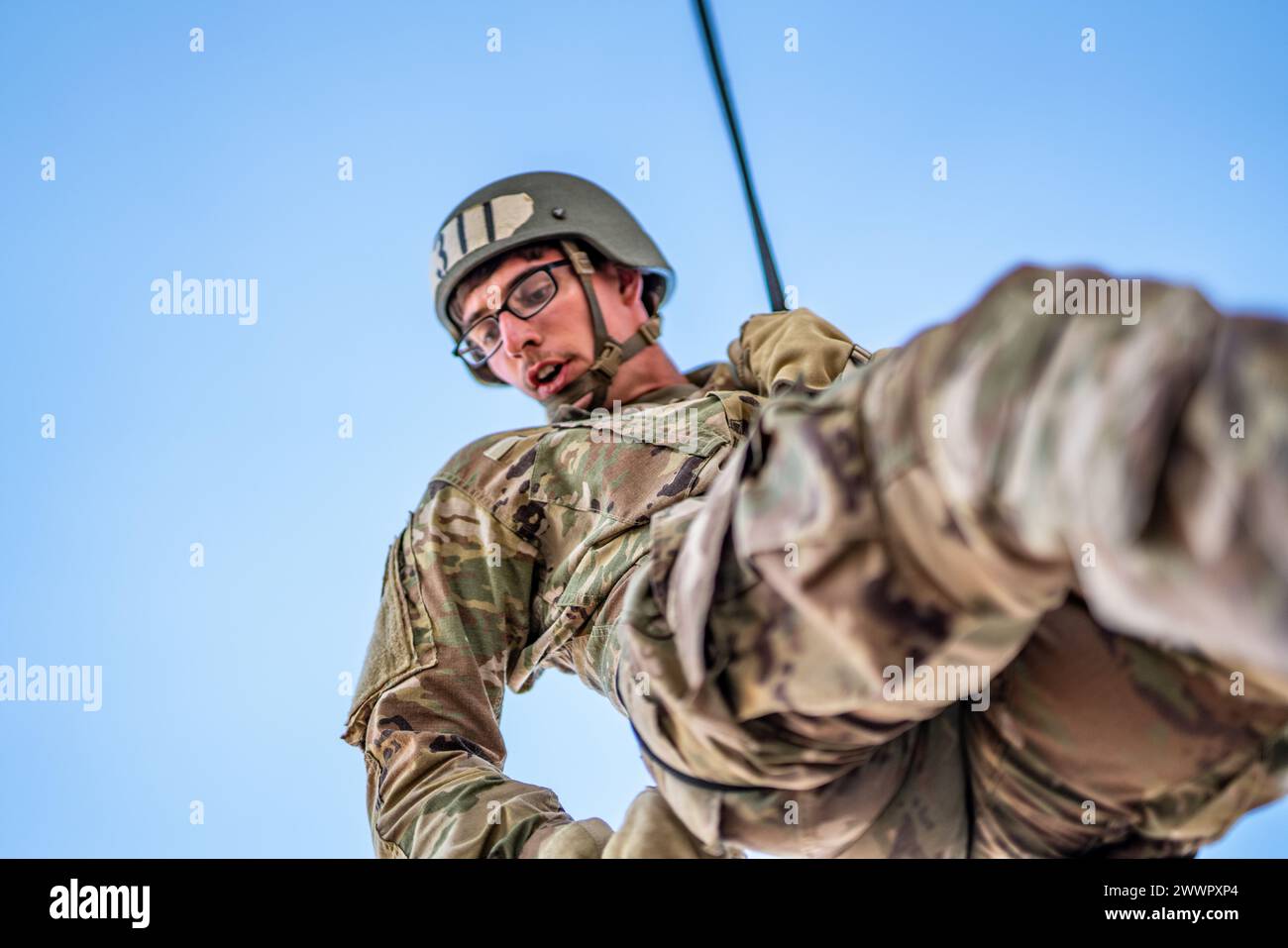 Air Assault candidates rappel off the rappel towers on Camp Buehring ...