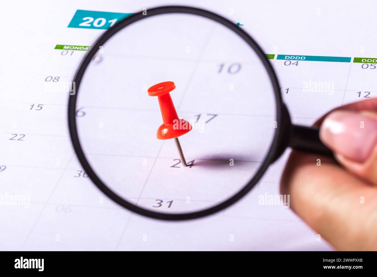 Concept image of a calendar with red push pin Stock Photo - Alamy