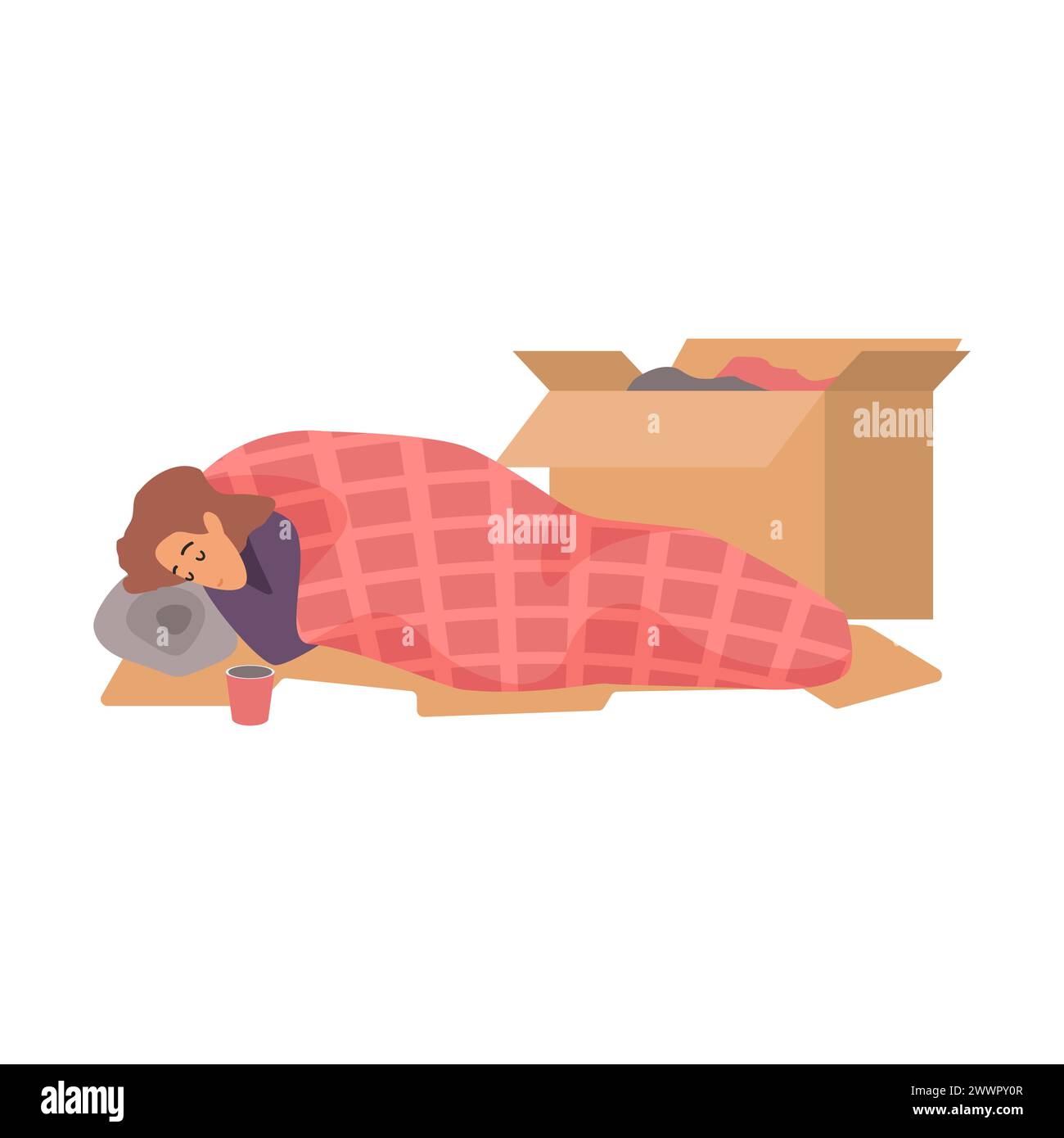 Homeless poor woman sleeping on street floor, needy girl lying under ...