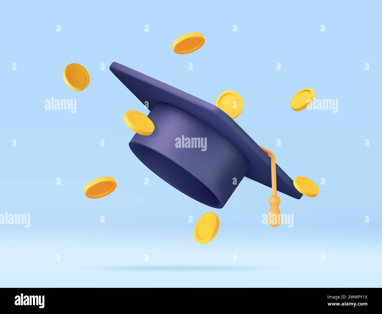 3D Graduation Cap with Gold Coins. Cash Money for Education, Savings ...