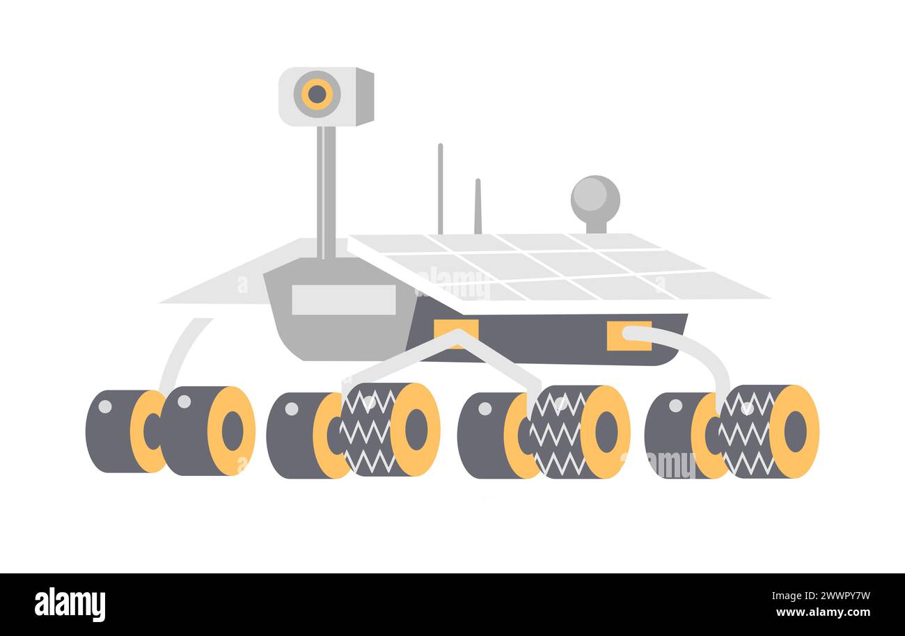 Lunar rover for planet surface exploration, side view of robot vehicle ...