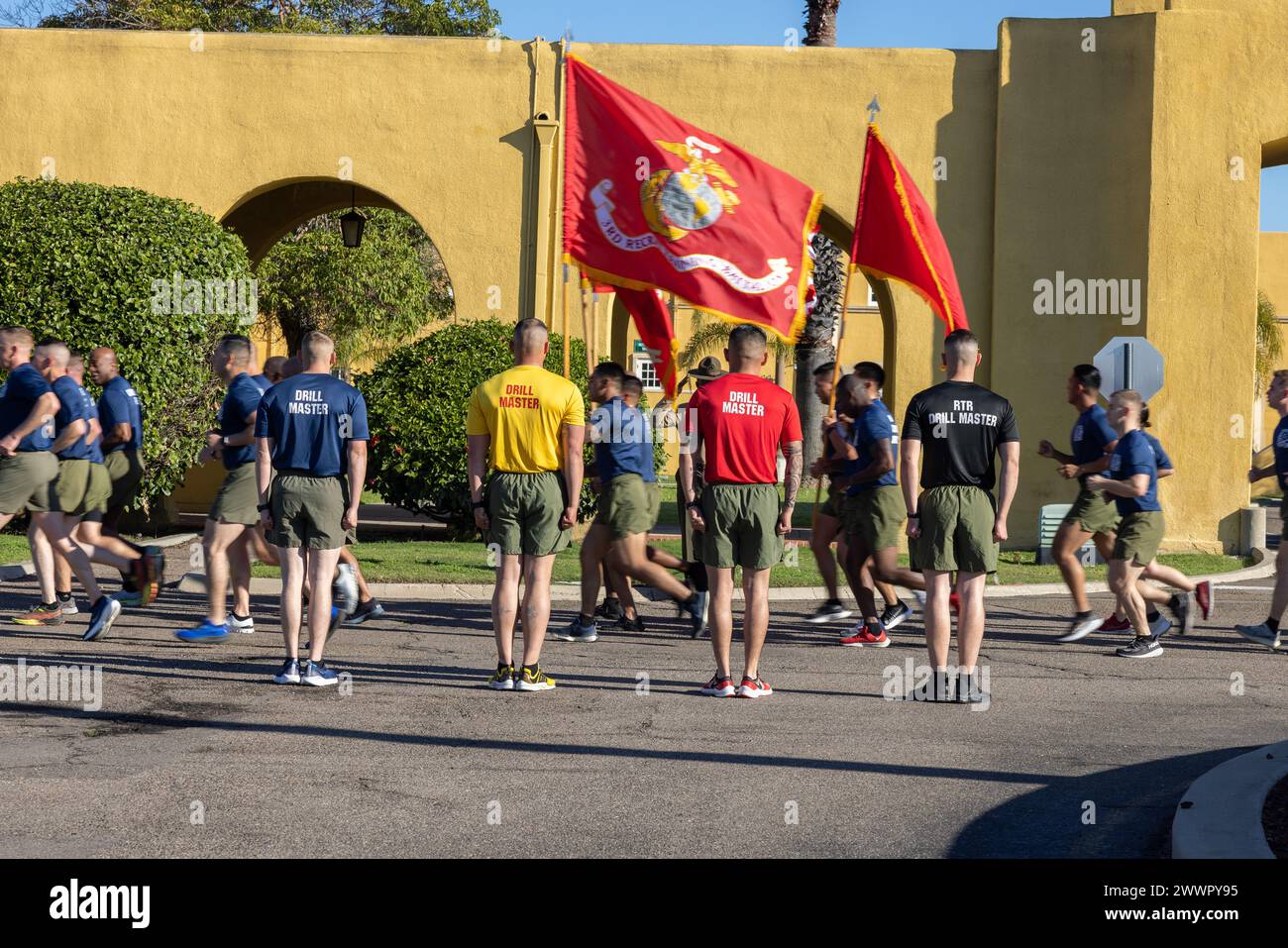 U.S. Marine Corps drill masters with Recruit Training Regiment, stand ...