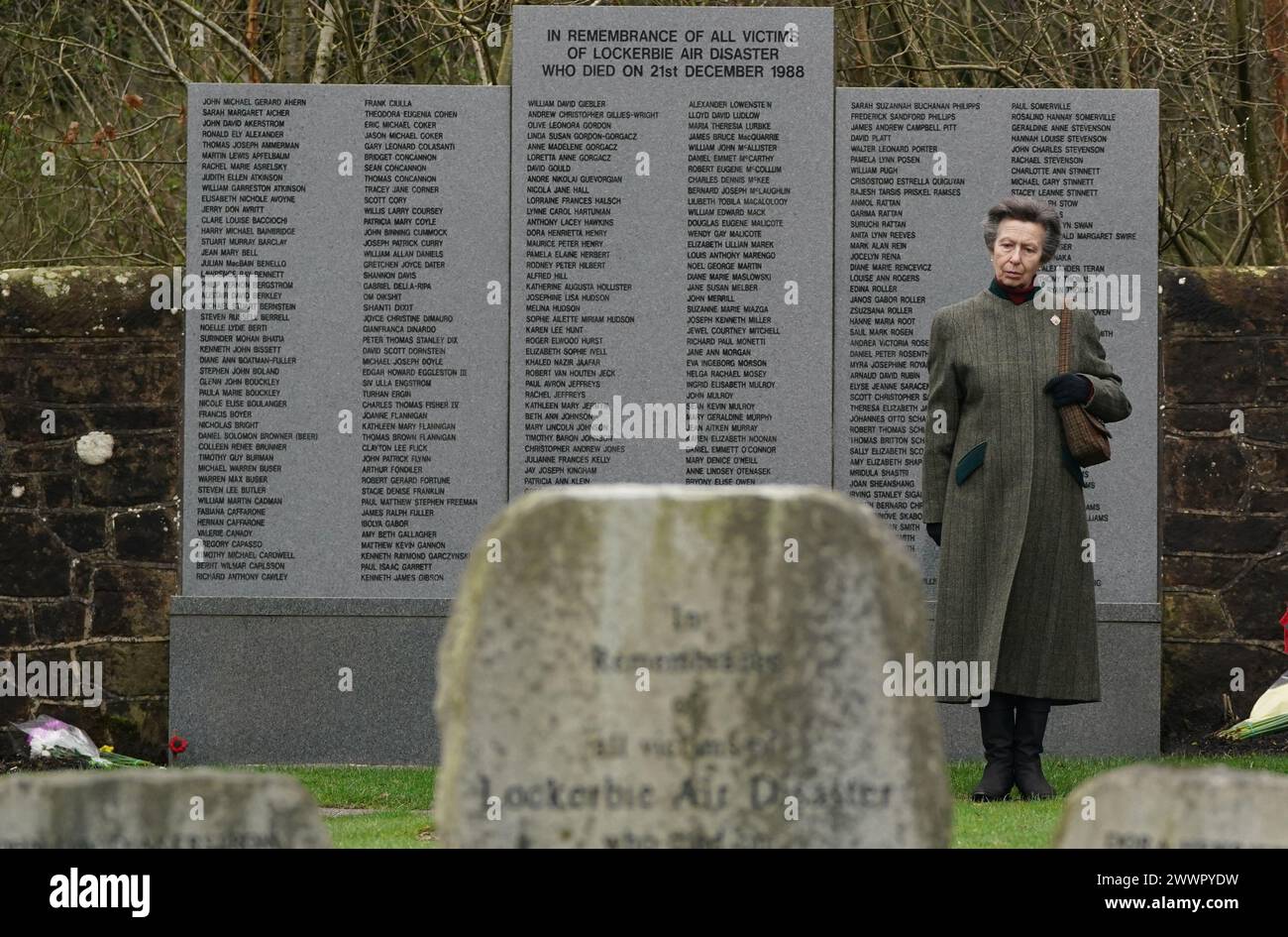 The Princess Royal lays a wreath at the Lockerbie Air Disaster Memorial ...