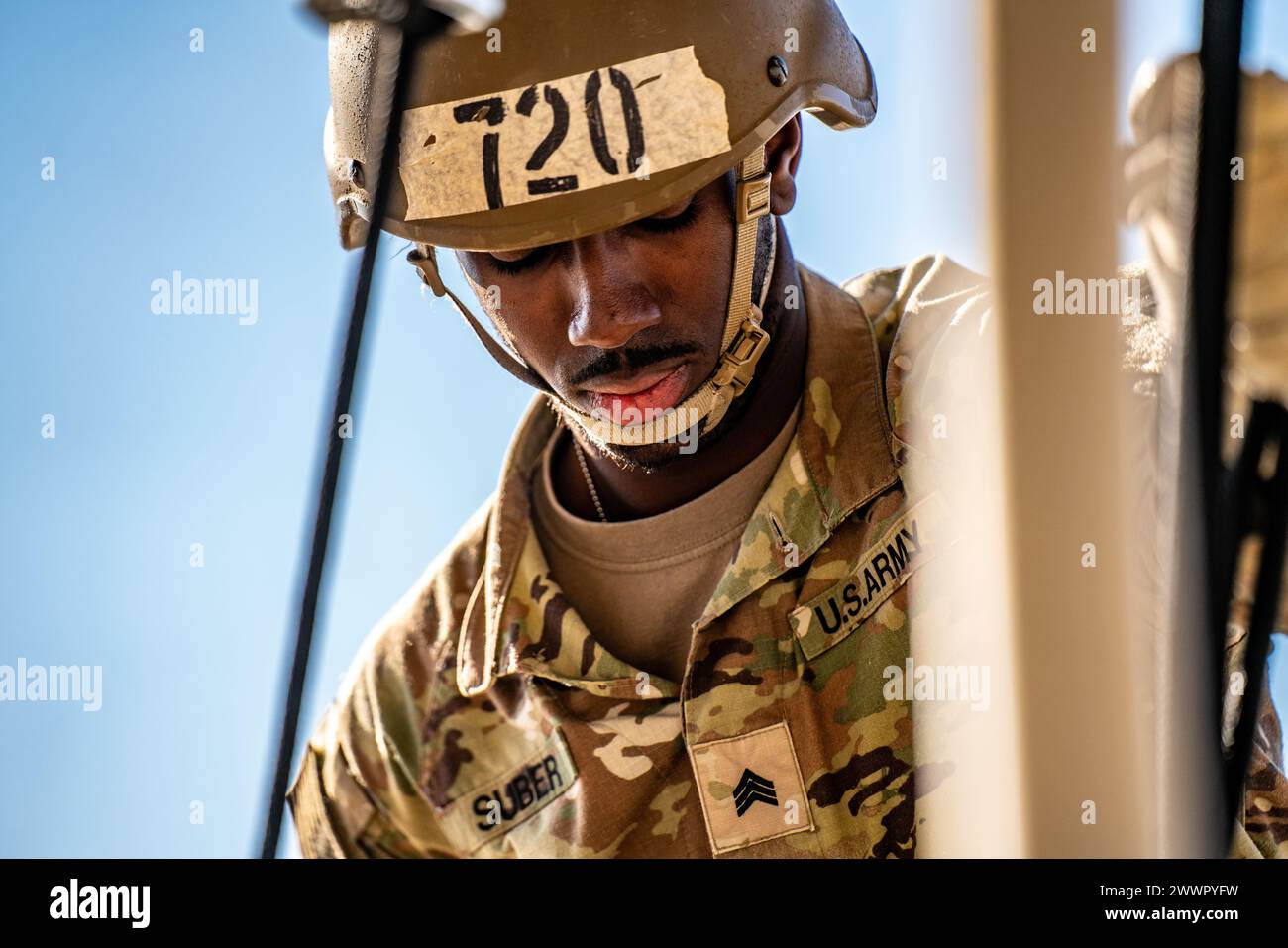 Air Assault candidates rappel off the rappel towers on Camp Buehring ...