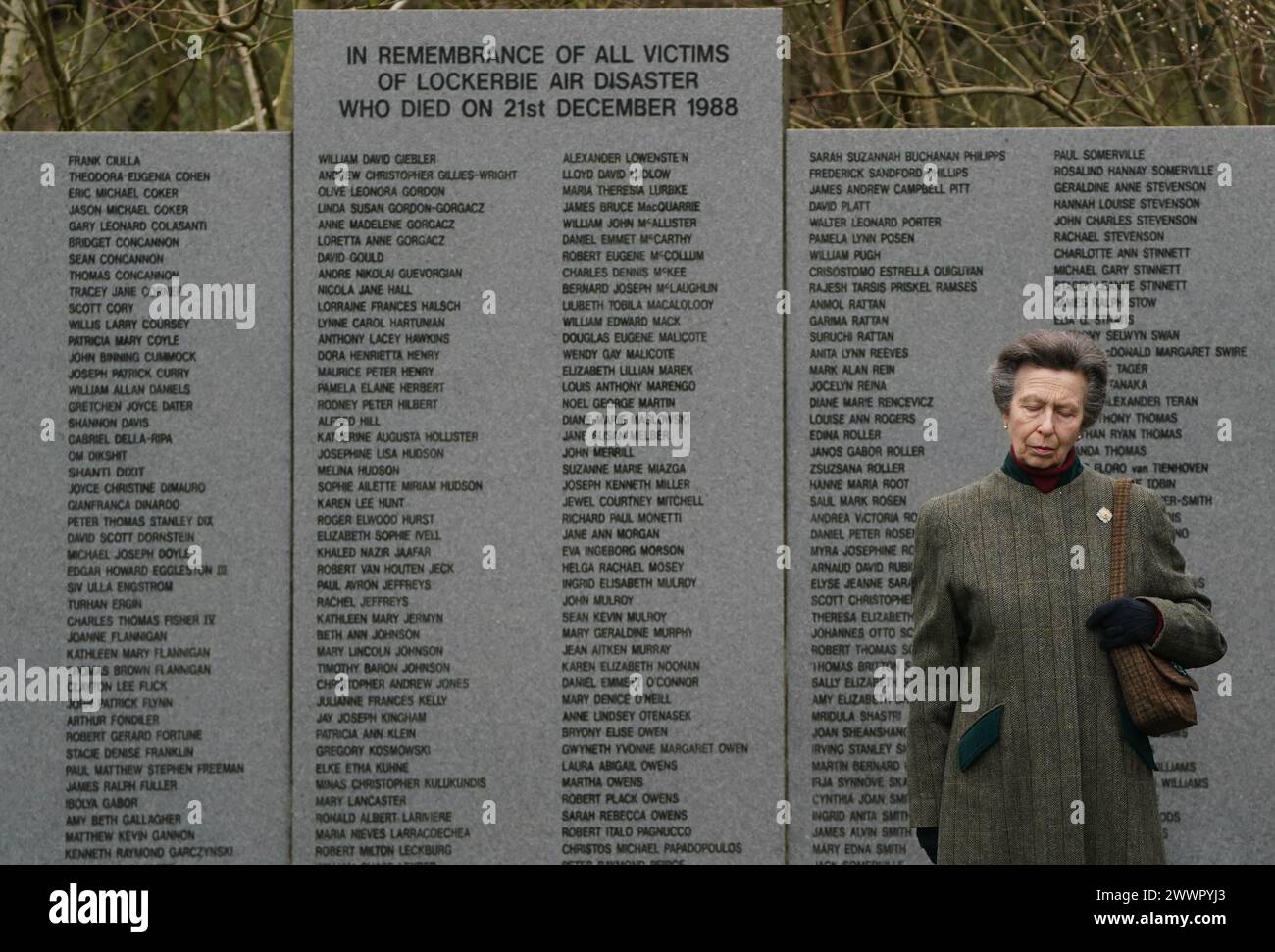 The Princess Royal lays a wreath at the Lockerbie Air Disaster Memorial ...