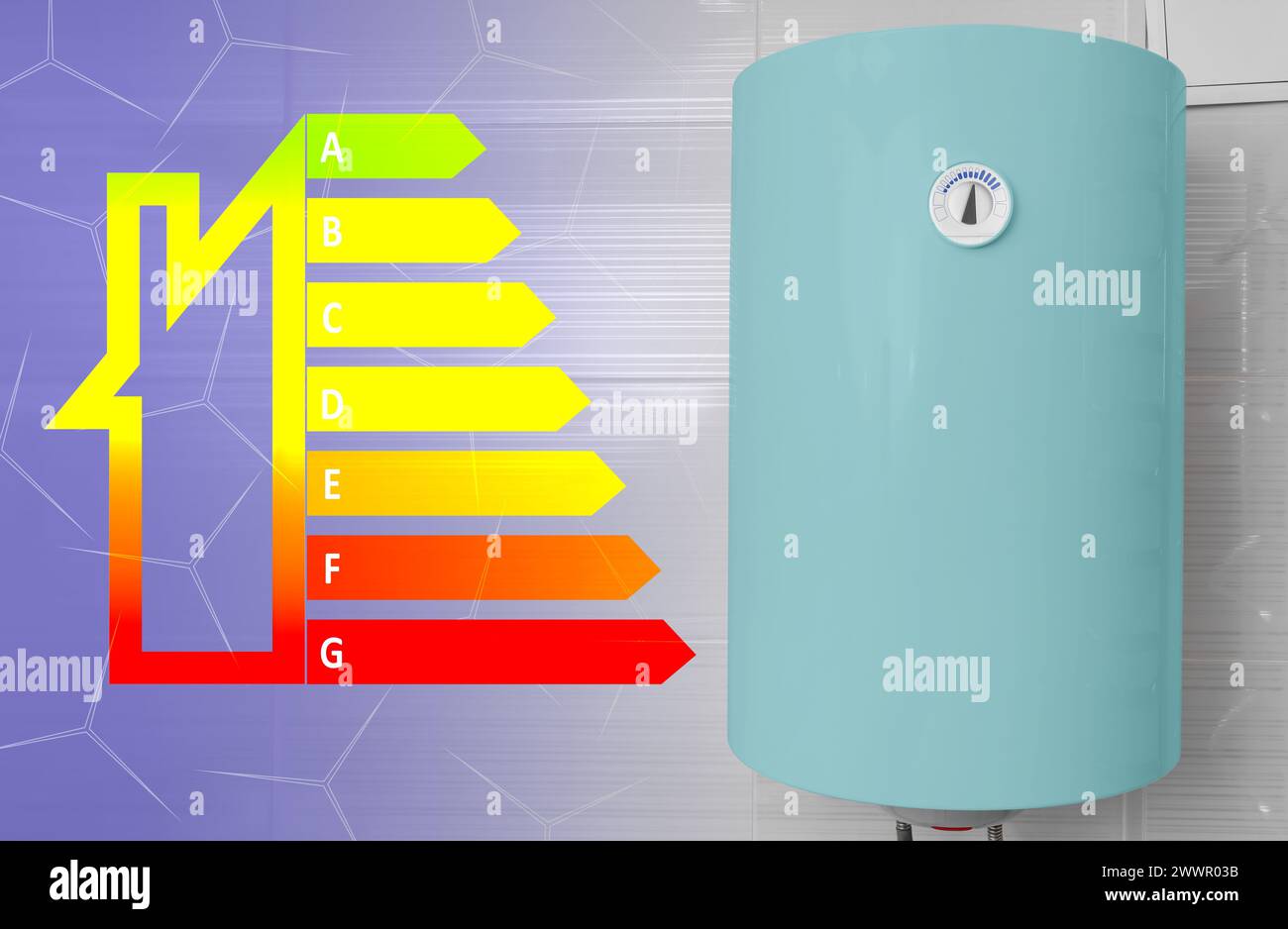 Energy efficiency chart and electric boiler indoors Stock Photo - Alamy