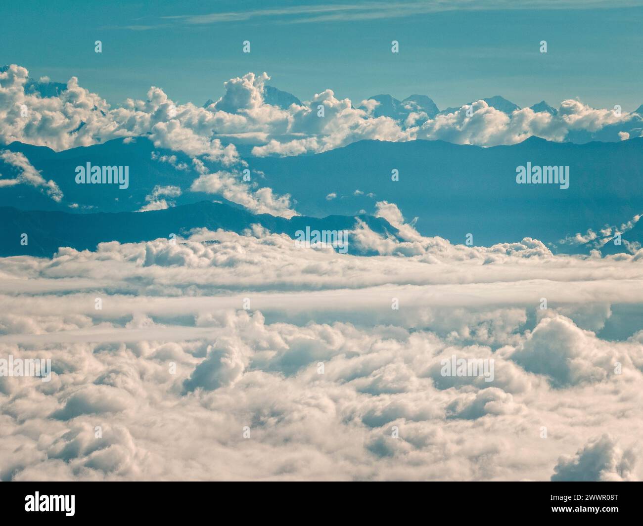 Aerial view of the peaks of Himalaya from Nagarkot, Nepal. Mount ...