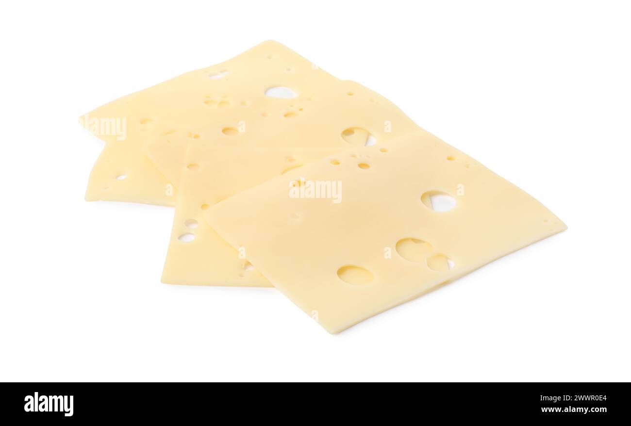 Slices of tasty fresh cheese isolated on white Stock Photo - Alamy