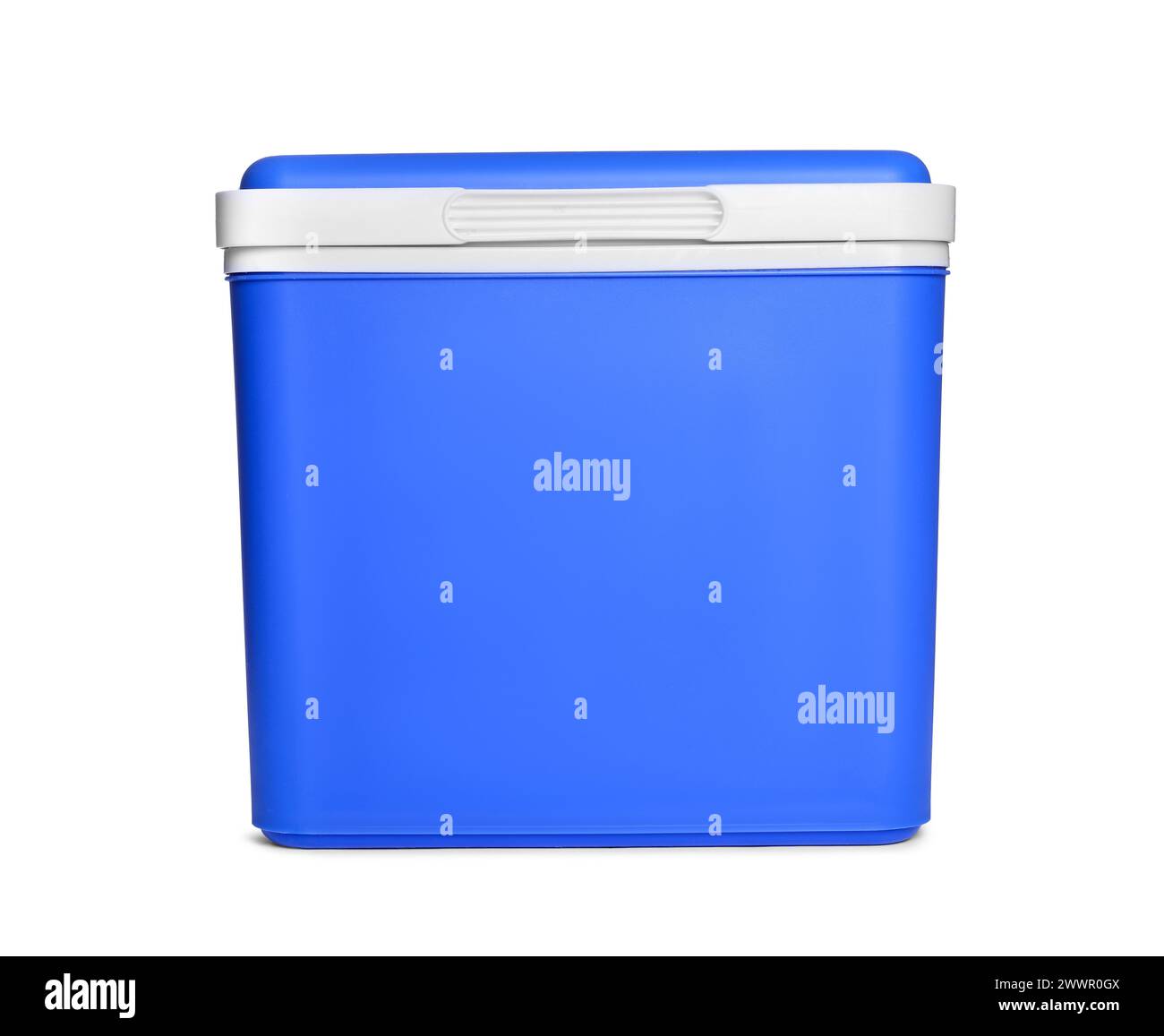Blue plastic cool box isolated on white Stock Photo - Alamy