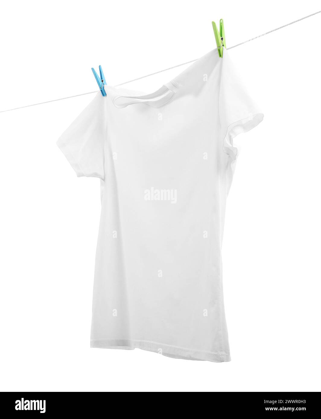 One t-shirt drying on washing line isolated on white Stock Photo - Alamy