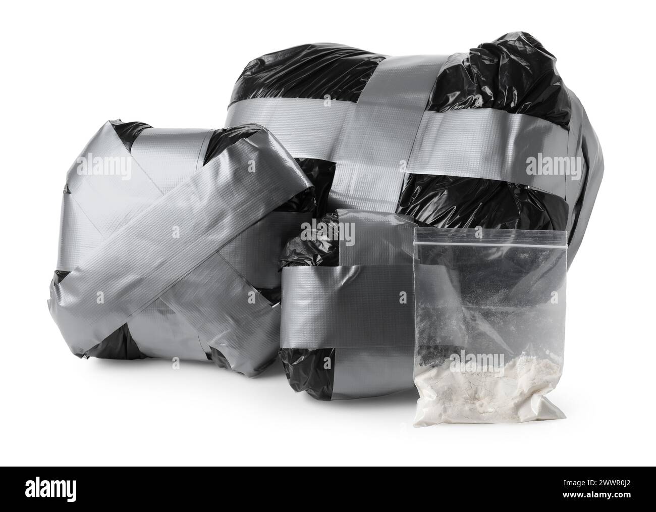 Packages with narcotics isolated on white. Drug addiction Stock Photo ...