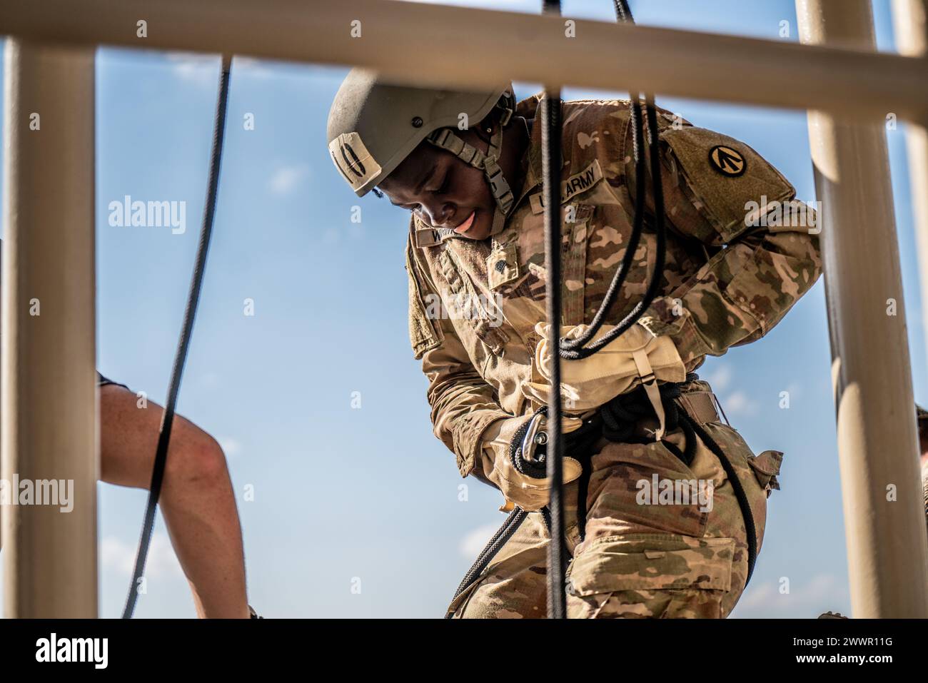 Air Assault candidates rappel off the rappel towers on Camp Buehring ...