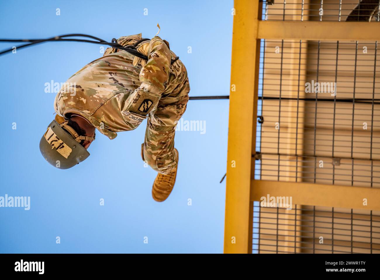 Air Assault candidates rappel off the rappel towers on Camp Buehring ...