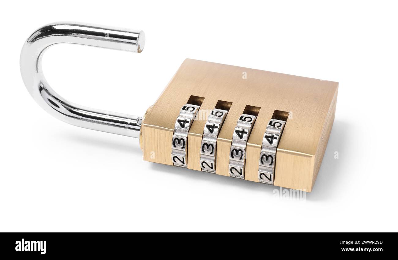 Unlocked steel combination padlock isolated on white Stock Photo - Alamy