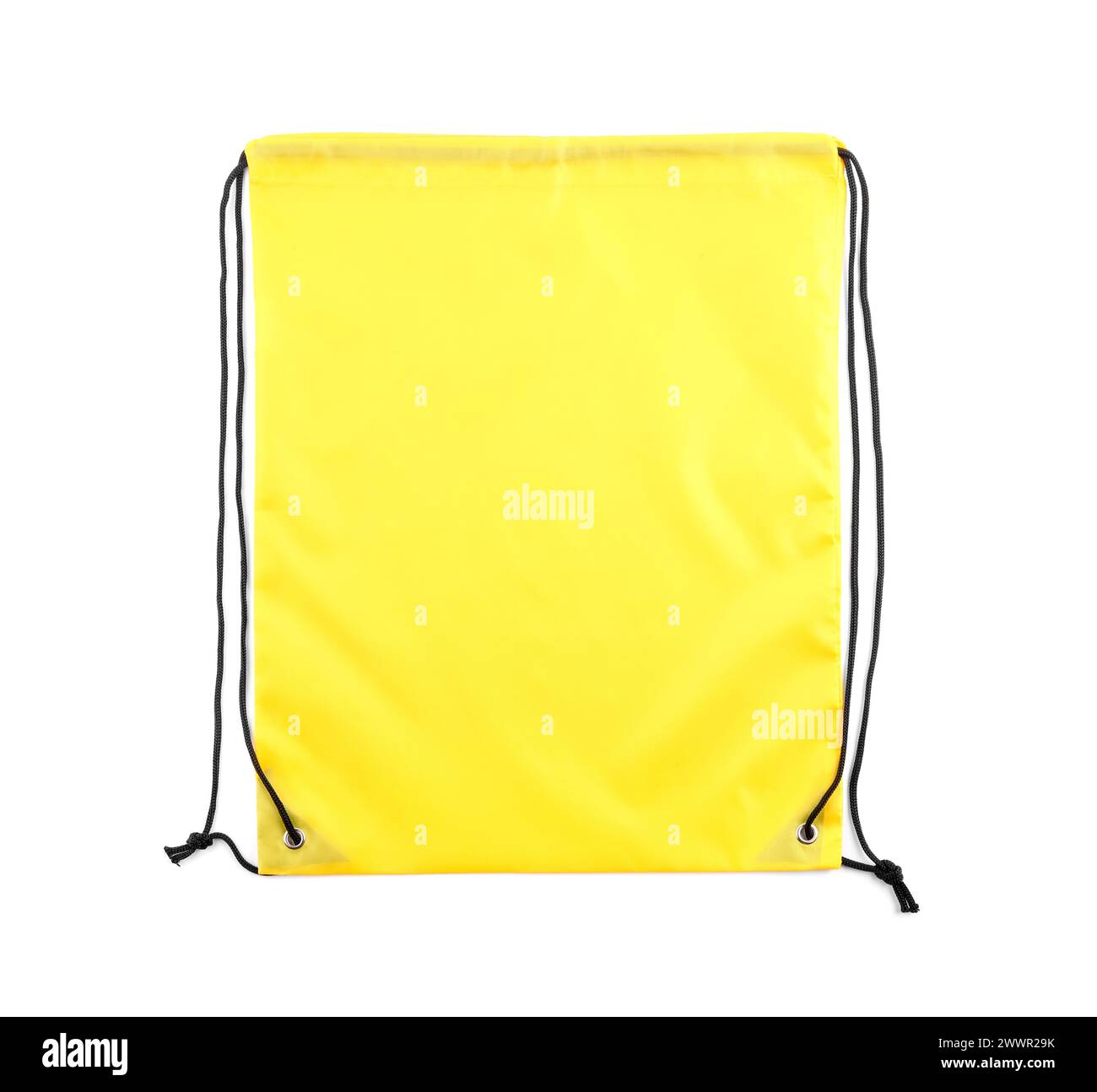 One yellow drawstring bag isolated on white Stock Photo - Alamy